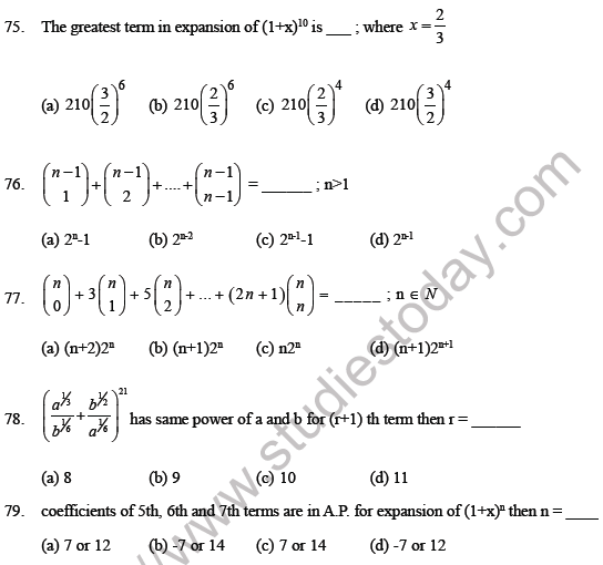 JEE Mathematics Binomial Theorem MCQs Set A with Answers